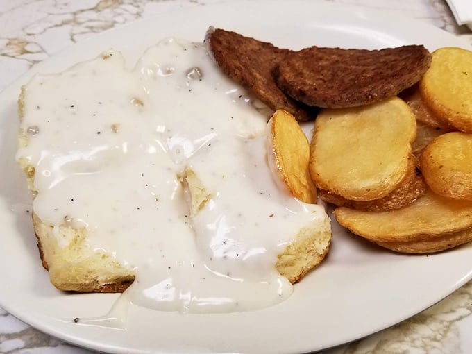 Biscuits and gravy – the breakfast of champions and hangover sufferers alike. This plate could make a vegetarian question their life choices.