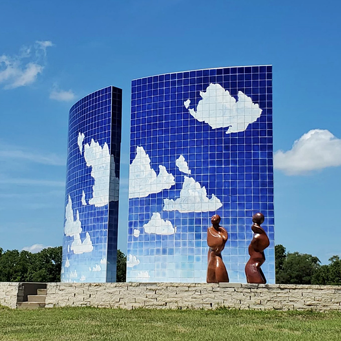 The Blue Sky Sculpture reflects clouds in its mirrored surface – Kansas's answer to Chicago's Bean, minus the crowds and selfie sticks.