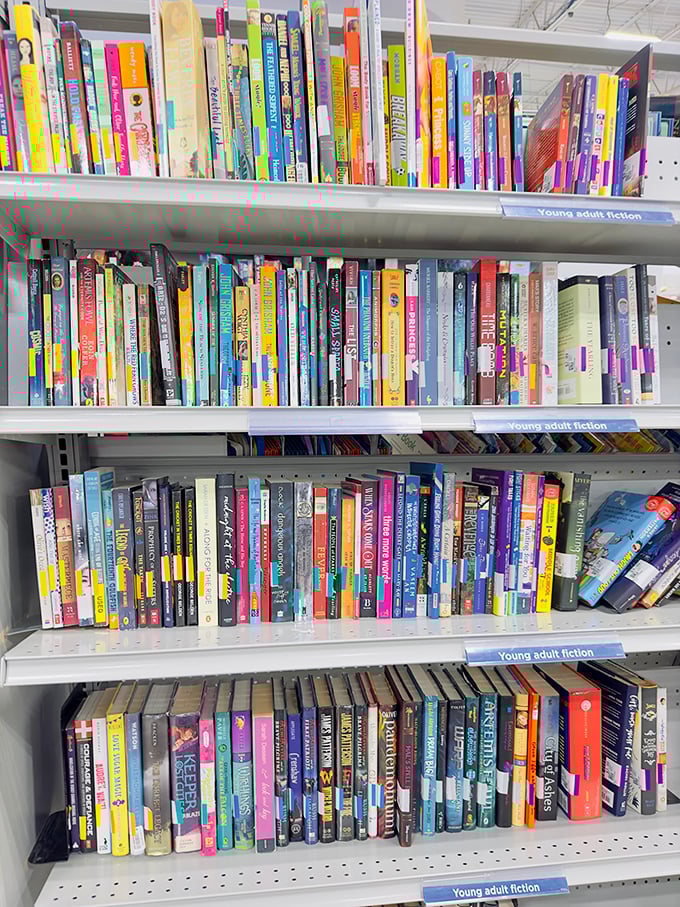 The young adult fiction section: where literary adventures await at a fraction of retail price. Dog-eared pages just mean someone else enjoyed the journey first.