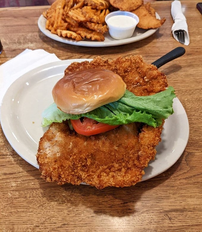 The legendary tenderloin sandwich – where the meat extends so far beyond the bun it looks like it's trying to escape to neighboring counties.