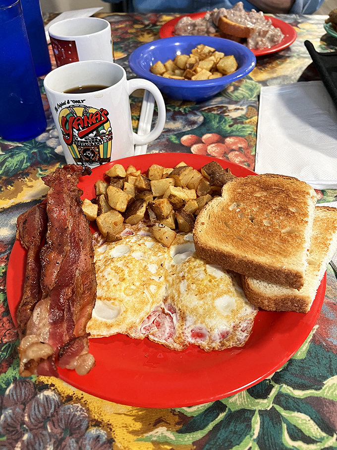 That breakfast plate could feed a small village – or one very happy customer with excellent life priorities.