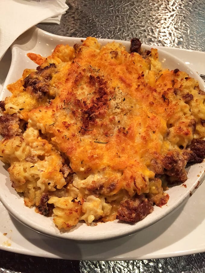 Not all heroes wear capes – some wear cheese crusts. This brisket mac and cheese doesn't just cross comfort food boundaries; it obliterates them with smoky, gooey perfection.