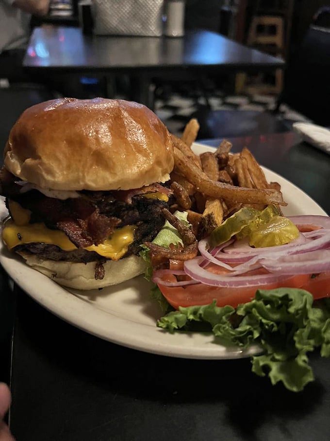 Behold the burger that launched a thousand napkins. Juicy, messy, and unapologetically delicious—exactly what you'd want after touring Pike Place or before facing Monday.