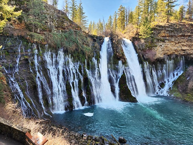 Water doesn't just fall here—it performs! The falls' unique geological formation creates a curtain of cascading water that seems almost choreographed.