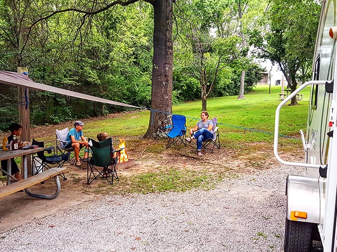 Camping under Missouri's canopy of trees—nature's five-star hotel where the mini-bar is replaced by a cooler and the soundtrack is birdsong.