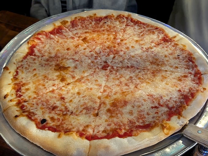 Behold pizza perfection—a golden ratio of cheese to sauce that would make Leonardo da Vinci weep with mathematical joy.