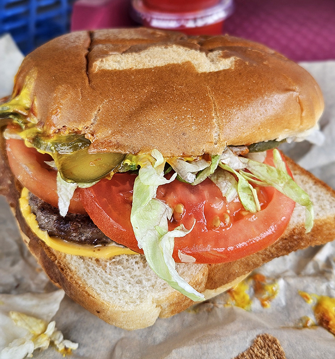 This cheeseburger doesn't need Instagram filters – it's already achieved burger perfection in analog form.