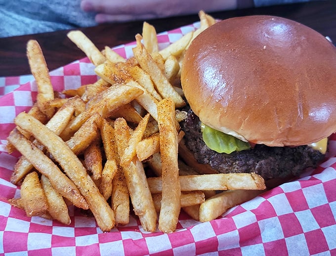 Simplicity perfected: a classic burger with golden fries that would make any fast-food mascot weep with jealousy.