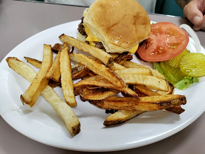 This isn't just a cheeseburger—it's edible poetry. Those hand-cut fries aren't sides; they're co-stars in this delicious production.