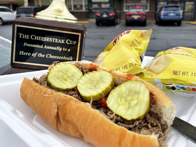 The "Cheesesteak Cup" isn't just a trophy—it's a declaration that this sandwich, adorned with pickle coins, deserves championship status.