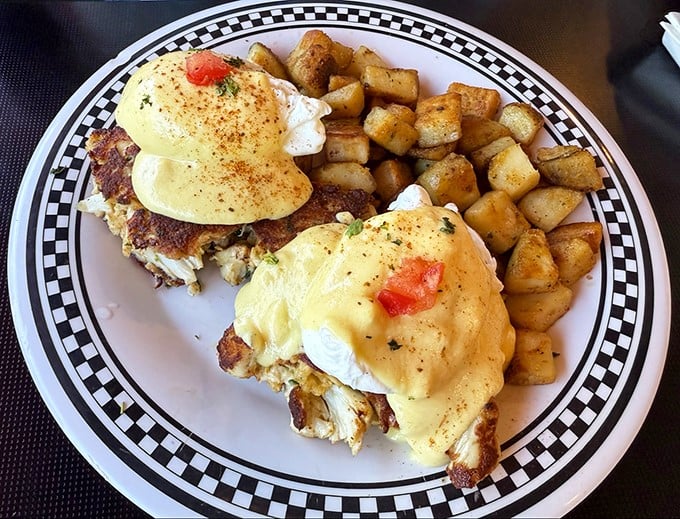 Eggs Benedict gets the Chesapeake treatment here—a masterpiece of hollandaise-draped perfection that makes ordinary breakfast seem like a missed opportunity.