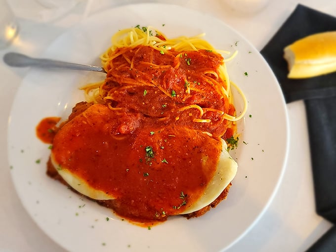 Behold the star of our show: chicken parmesan that makes other versions hang their breaded heads in shame.