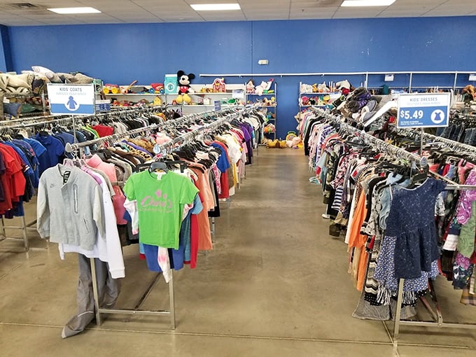 The children's clothing section: where tiny fashionistas get started on their style journey without parents needing a second mortgage to fund it.
