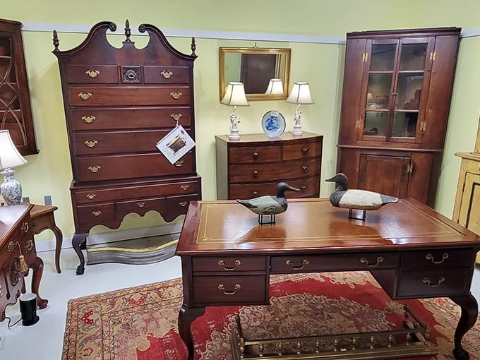 This Chippendale-style desk isn't just furniture—it's a time capsule where someone once wrote letters by candlelight, balanced ledgers, or perhaps plotted a revolution.