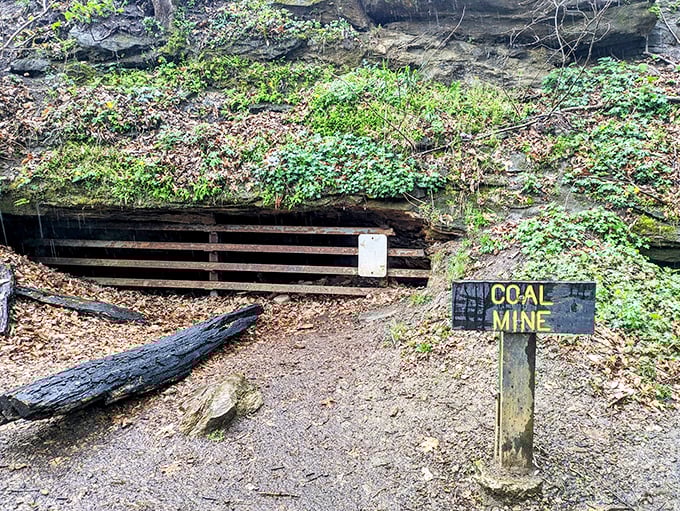 Indiana's coal mining history preserved in this humble entrance – less "canary in a coal mine" and more "history you can actually touch."