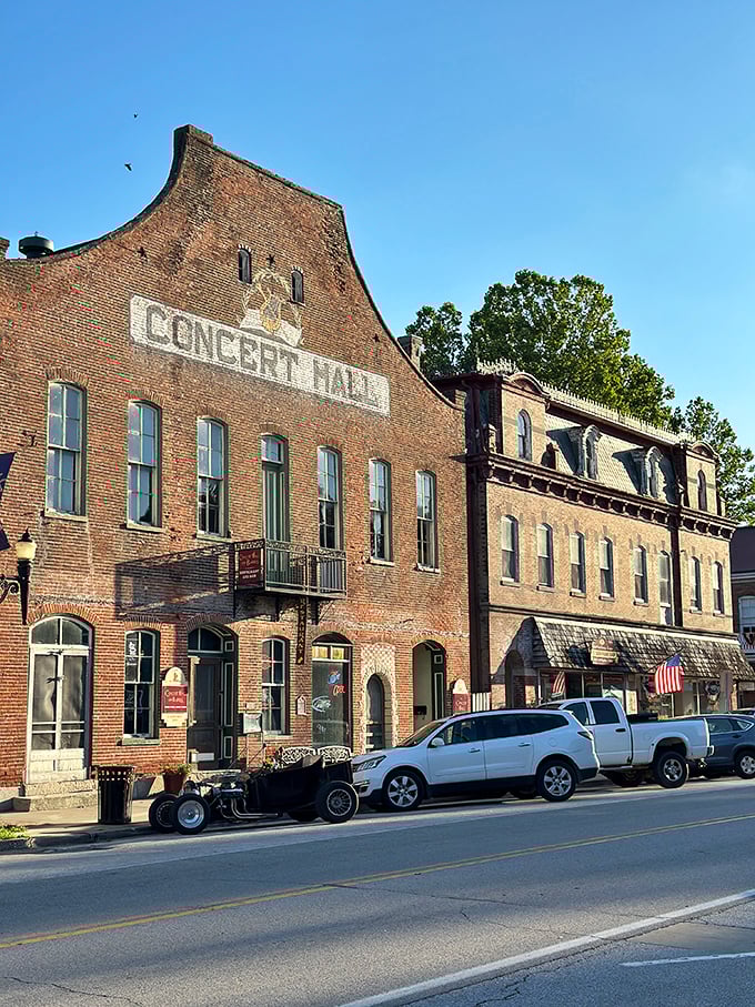 The Concert Hall's brick façade has witnessed generations of celebrations, its weathered walls holding secrets of Hermann's musical past.