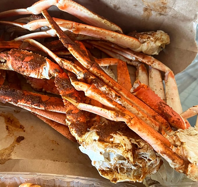 These snow crab legs arrive looking like they just graduated from crustacean boot camp – massive, meaty, and ready for battle.