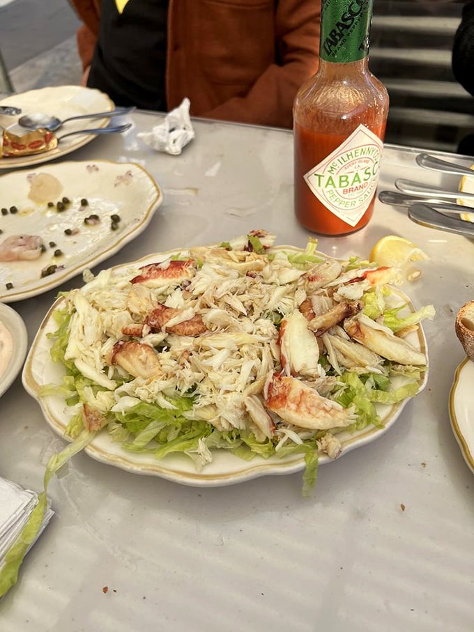 Crab Louis salad done right – sweet Dungeness meat piled high on crisp lettuce. No fancy tricks needed when the star ingredient performs this well.