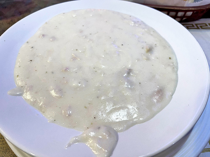 The legendary cream of turkey soup in all its glory—velvety, rich, and packed with tender turkey morsels that'll haunt your dreams.