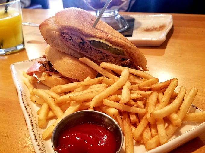 The Cuban sandwich arrives like a well-structured argument—pressed, convincing, and leaving you with nothing to dispute except who gets the last bite.