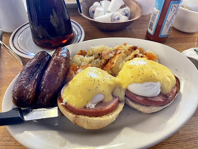 Eggs Benedict done right is culinary poetry—perfectly poached eggs, Canadian bacon, and hollandaise sauce that would make a French chef weep.