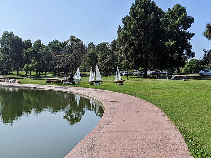 Even the park's pond gets in on the nautical theme with miniature sailboats practicing their best America's Cup impressions.