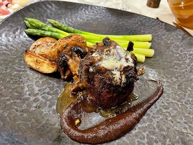 This isn't just a filet mignon – it's a masterclass in the art of steak. The perfect sear gives way to buttery tenderness that might just bring tears to your eyes.