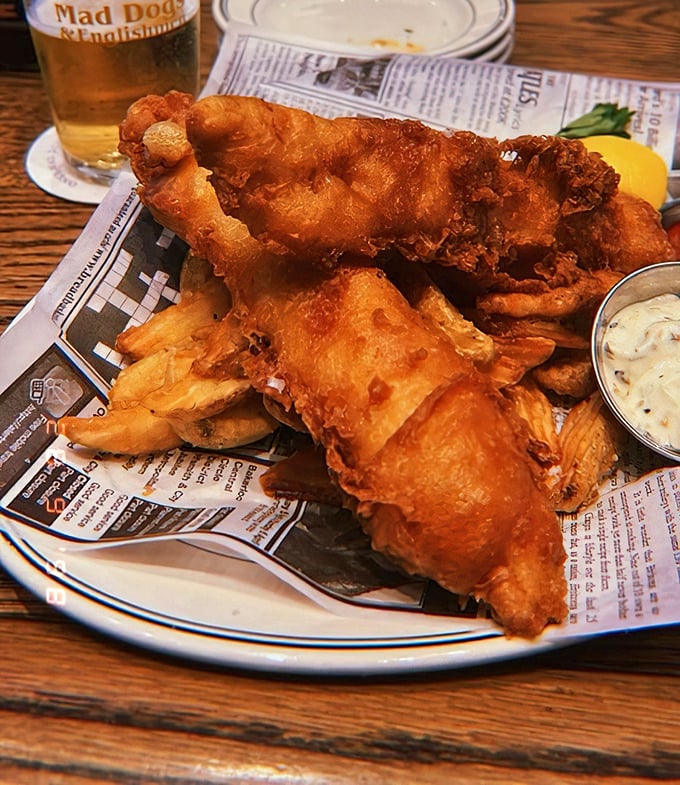 This isn't just fish and chips—it's a golden-battered masterpiece that makes a mockery of every frozen fish stick you've ever encountered.