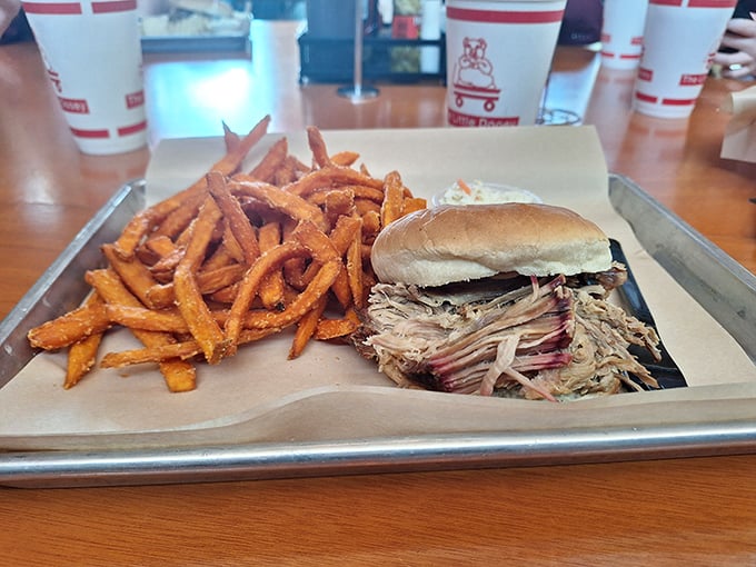Sweet potato fries and pulled pork – a combination so perfect it makes you wonder why anyone would eat anything else.