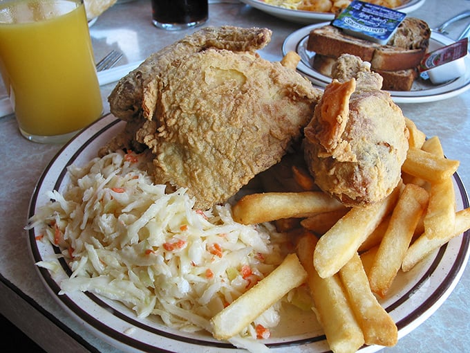 Golden-brown fried chicken that makes a satisfying crackle when your fork hits it—the culinary equivalent of a perfect high-five.