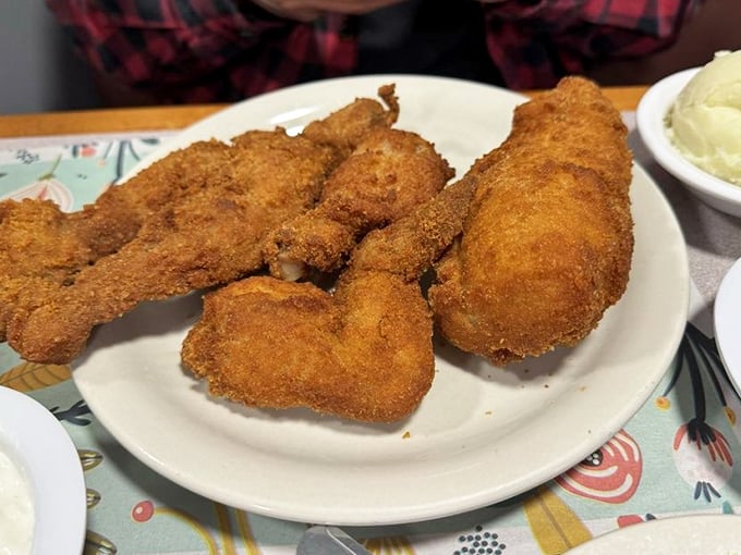 Golden-brown perfection that makes Colonel Sanders look like an amateur. This chicken doesn't just talk the talk – it clucks the cluck.