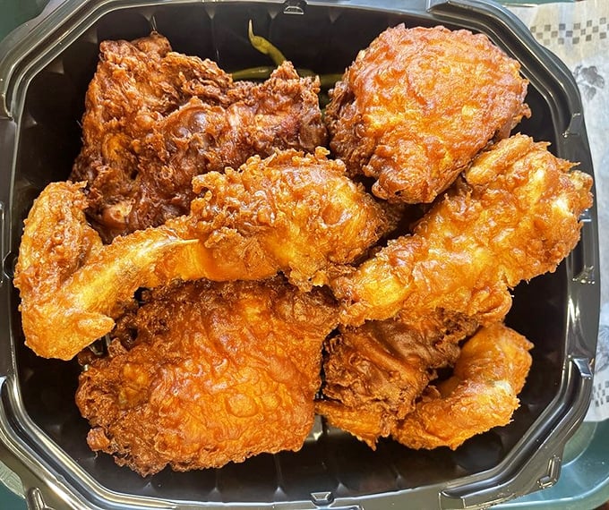Golden-brown perfection that makes you want to write poetry. This fried chicken doesn't just talk the talk—each piece crackles with a symphony of crunch and juiciness.