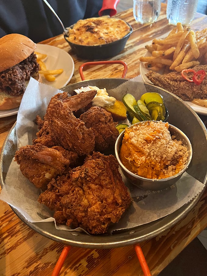 Golden-brown perfection! This fried chicken doesn't just talk the talk—it clucks the cluck with crispy, seasoned glory.