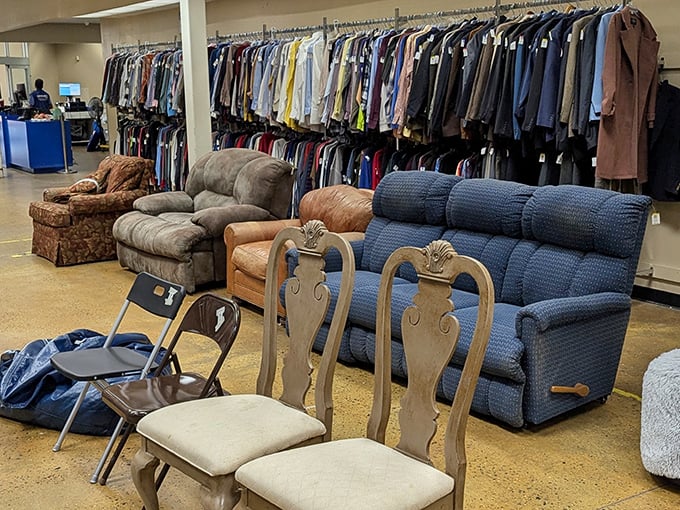 When recliners and dress shirts coexist peacefully, you know you've entered a dimension where anything's possible, including affordable furniture.