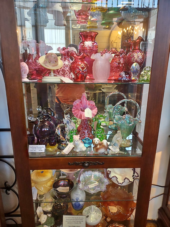 Cranberry glass that would make your grandmother swoon and your interior designer friend secretly jealous. Color therapy from another era.