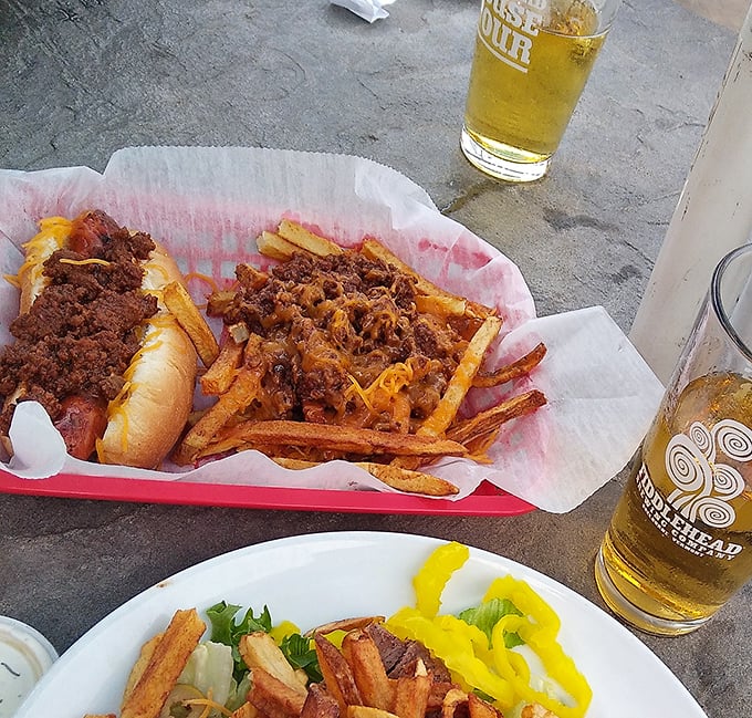 Not just a hot dog—it's a complete philosophy on a bun. Those loaded fries aren't a side dish; they're the co-star of this delicious show.