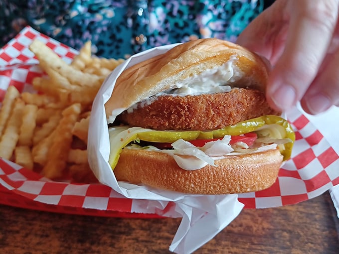 This isn't just a fish sandwich—it's maritime perfection on a bun, with crispy halibut that would make Neptune himself swim upstream for a bite.