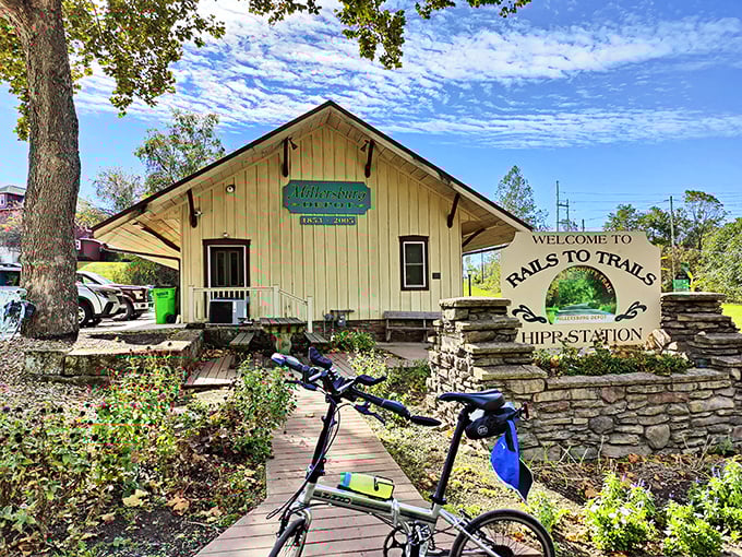 Welcome to Hipp Station, where the Rails to Trails program transformed train tracks into pathways for cyclists who prefer scenery over schedules.