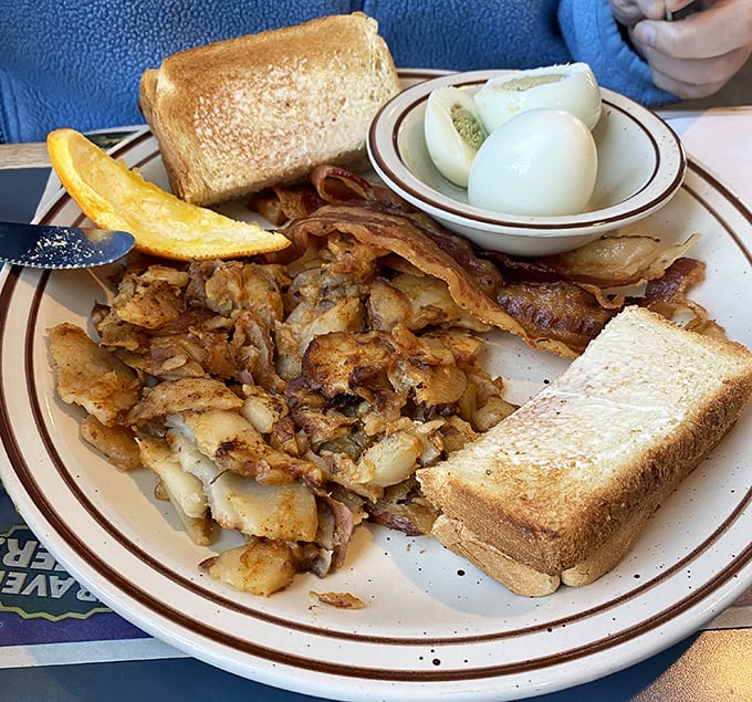 Those home fries aren't just a side dish—they're the main event, with a golden-brown crust that makes the perfect sound when your fork breaks through.