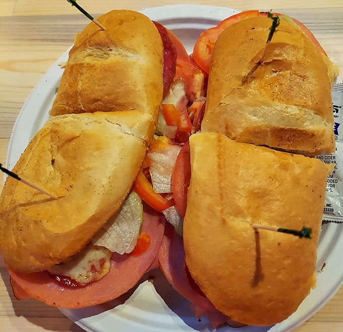 Behold the star attraction: an Italian hoagie that would make even the most jaded New Yorker pause mid-sentence. Those fresh-baked rolls cradle their precious cargo perfectly.