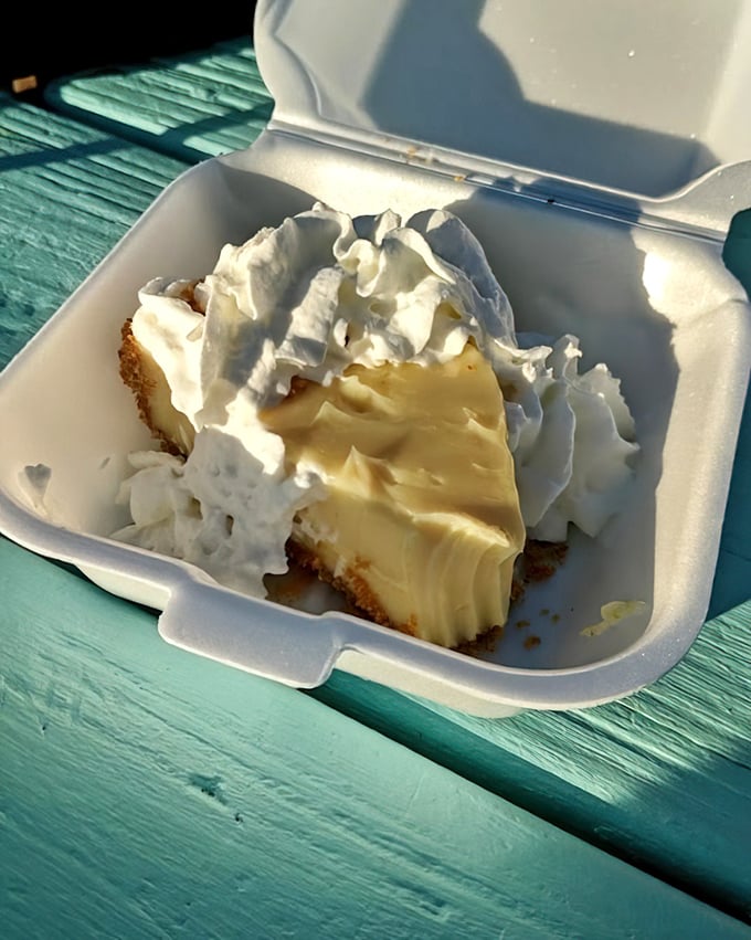 Key lime pie that strikes the perfect balance between sweet and tart, like Florida itself—a little sunshine, a little sass, all wrapped in whipped cream.
