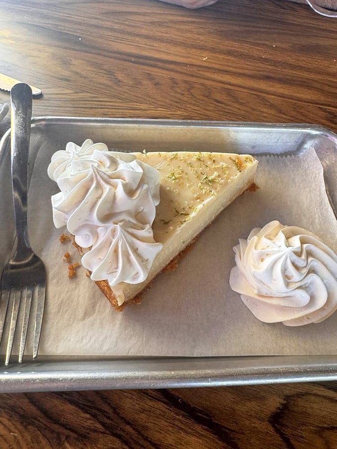 The holy grail of Florida desserts: key lime pie with the perfect pale yellow hue that screams authenticity and whipped cream that wasn't anywhere near an aerosol can.