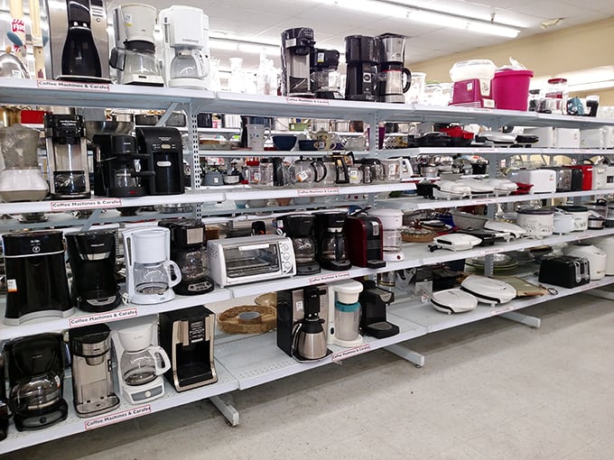Coffee makers galore! This caffeinated corner could supply a small office park or fuel one very enthusiastic morning person.