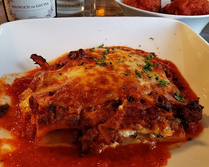 Behold the lasagna in all its glory – layers of pasta, sauce, and cheese performing a symphony that Mozart would have envied.
