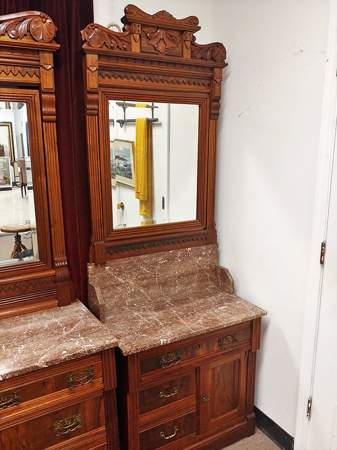 This Victorian marble-top dresser isn't just furniture; it's a time machine to an era when getting ready was an elegant ritual.