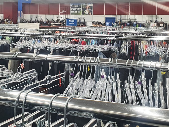 Rows upon rows of carefully organized clothing—like a library where you can check out style instead of books, and keep it forever.