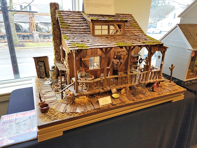 This weathered miniature fishing cabin has more authentic character than most life-sized vacation rentals. The tiny wood stove probably works better too!
