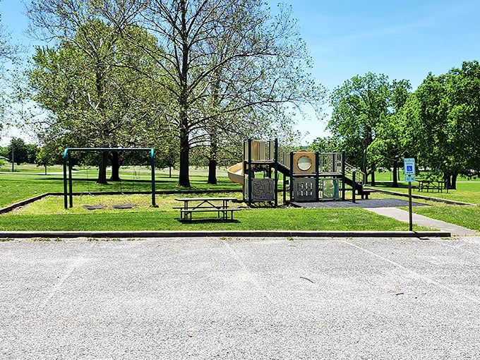 Even the playground equipment in Nauvoo State Park seems to whisper, "Slow down, you're on river time now."