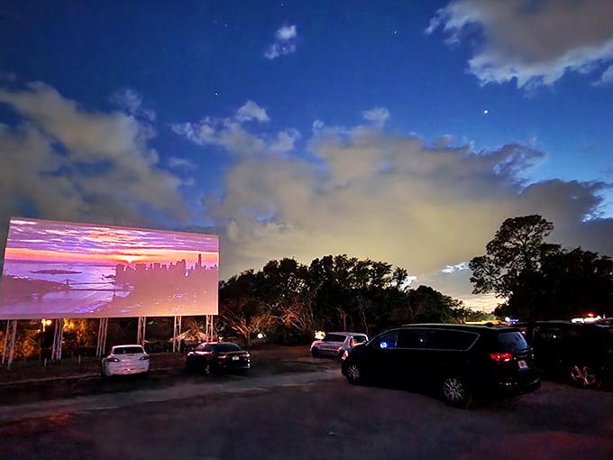 Magic hour at Silver Moon—when the screen comes alive against the twilight sky and stars compete with Hollywood's glow.