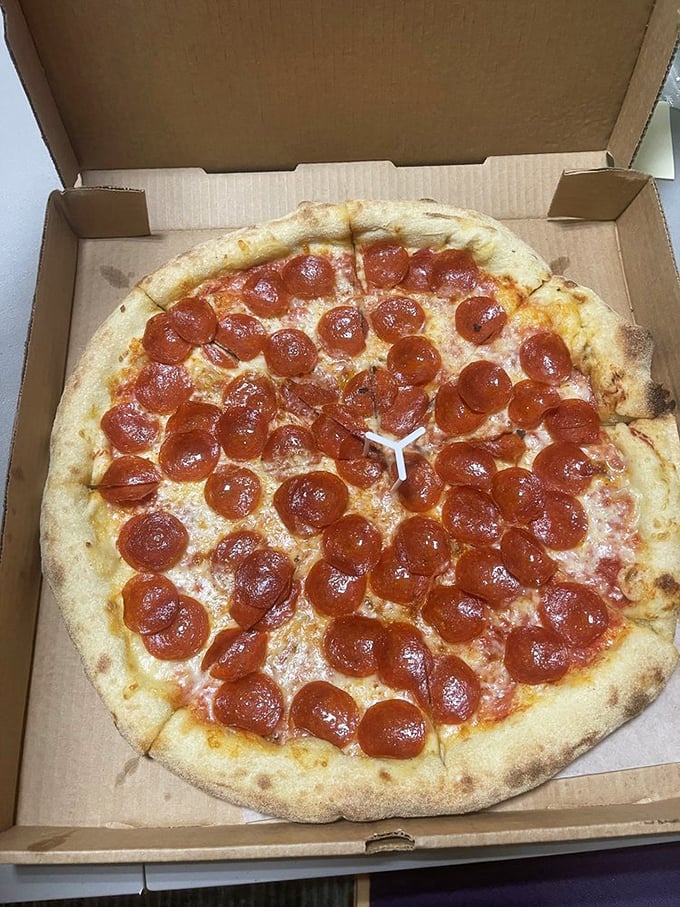 This isn't just pepperoni pizza—it's a masterclass in proper topping distribution. Each slice guarantees the perfect pepperoni-to-cheese ratio.